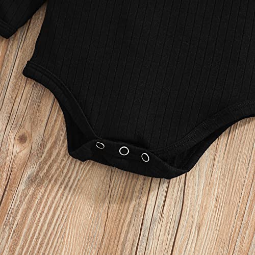 oneflow Newborn Infant Baby Boy Girl Fall Outfit Turtleneck Bodysuit Shirt Long Sleeve Romper Top Basic Solid Warm Clothes (12-18 Months,Black Turtleneck)