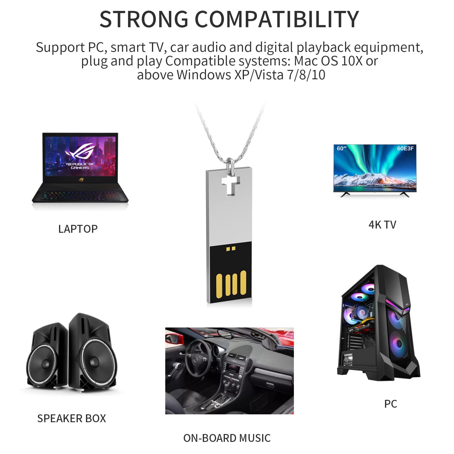 USB Flash Drive- Thumb Drive Memory Stick Pen Drive 32GB Necklace Metal Style Keychain Design (32gb, Silver)