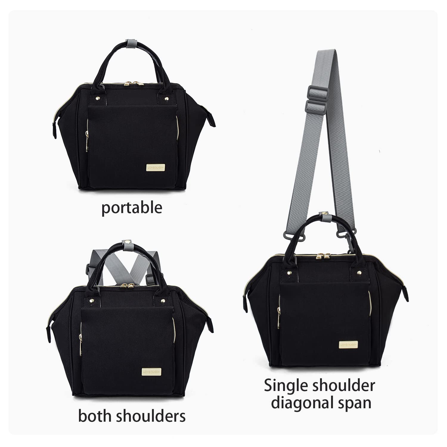 Lmbabter Baby Diaper Bag Nappy Backpack Waterproof Multi-Function Convertible Mini Smart Diaper Bag Backpack for Outdoor (Black)