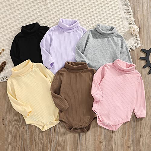 oneflow Newborn Infant Baby Boy Girl Fall Outfit Turtleneck Bodysuit Shirt Long Sleeve Romper Top Basic Solid Warm Clothes (12-18 Months,Black Turtleneck)