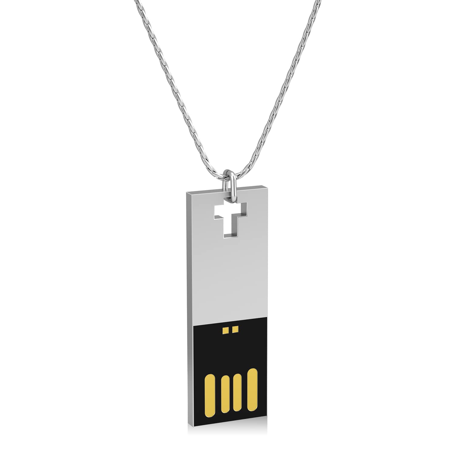 USB Flash Drive- Thumb Drive Memory Stick Pen Drive 32GB Necklace Metal Style Keychain Design (32gb, Silver)
