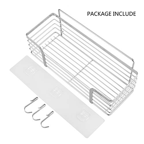 N+A Shower Caddy Kitchen Caddies Shelves Basket Bathroom Adhesive Storage Shelf No Drilling SUS304 Stainless Steel Toilet Shell with 3 Moveable Hooks for Hanging Razor Sponge