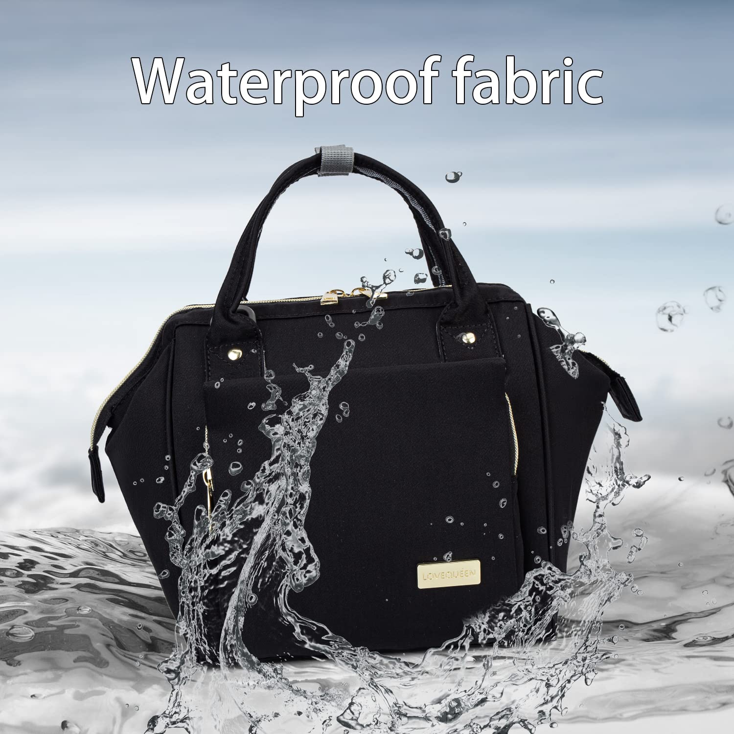 Lmbabter Baby Diaper Bag Nappy Backpack Waterproof Multi-Function Convertible Mini Smart Diaper Bag Backpack for Outdoor (Black)