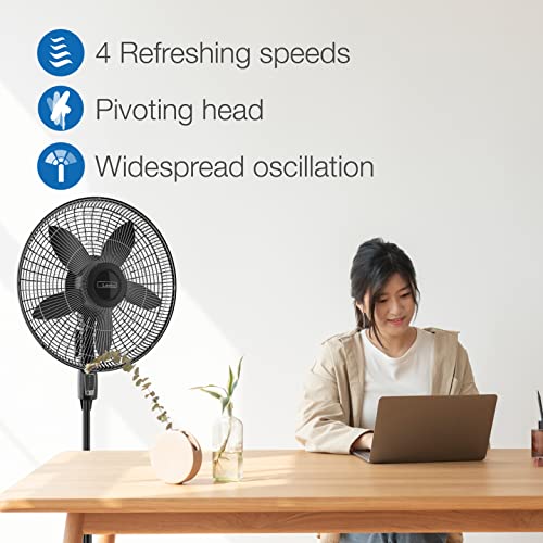 Lasko S18440 Performance 18-inch Oscillating Pedestal Standing Floor Fan with Remote Control and Adjustable Stand for Indoor, Bedroom, Living Room, Home Office & College Dorm Use β Black