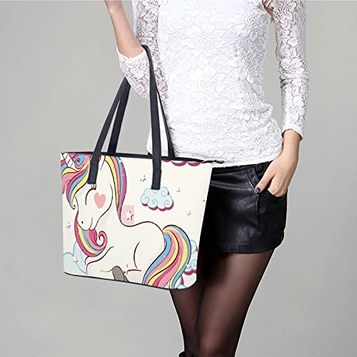 Womens Handbag Unicorn And Clouds Pattern Leather Tote Bag Top Handle Satchel Bags For Lady