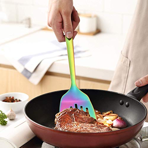 DISHWASHER SAFE Rainbow Titanium Cutlery Knife Set Kitchen Knives Sets Plug Rainbow Titanium Colorful Kitchen Utensils Set Stainless Steel Utensil Set - 6 Cooking Utensils