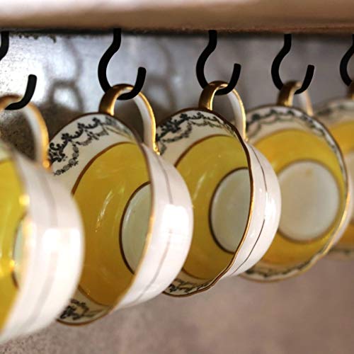 MJIYA 24 PCS Vinyl Coated Ceiling Hooks Question Mark Shape Hook Heavy Duty Screw Cup Hook for Bathroom Kitchen Wall Ceiling Hanging (Black, 1 Inch)