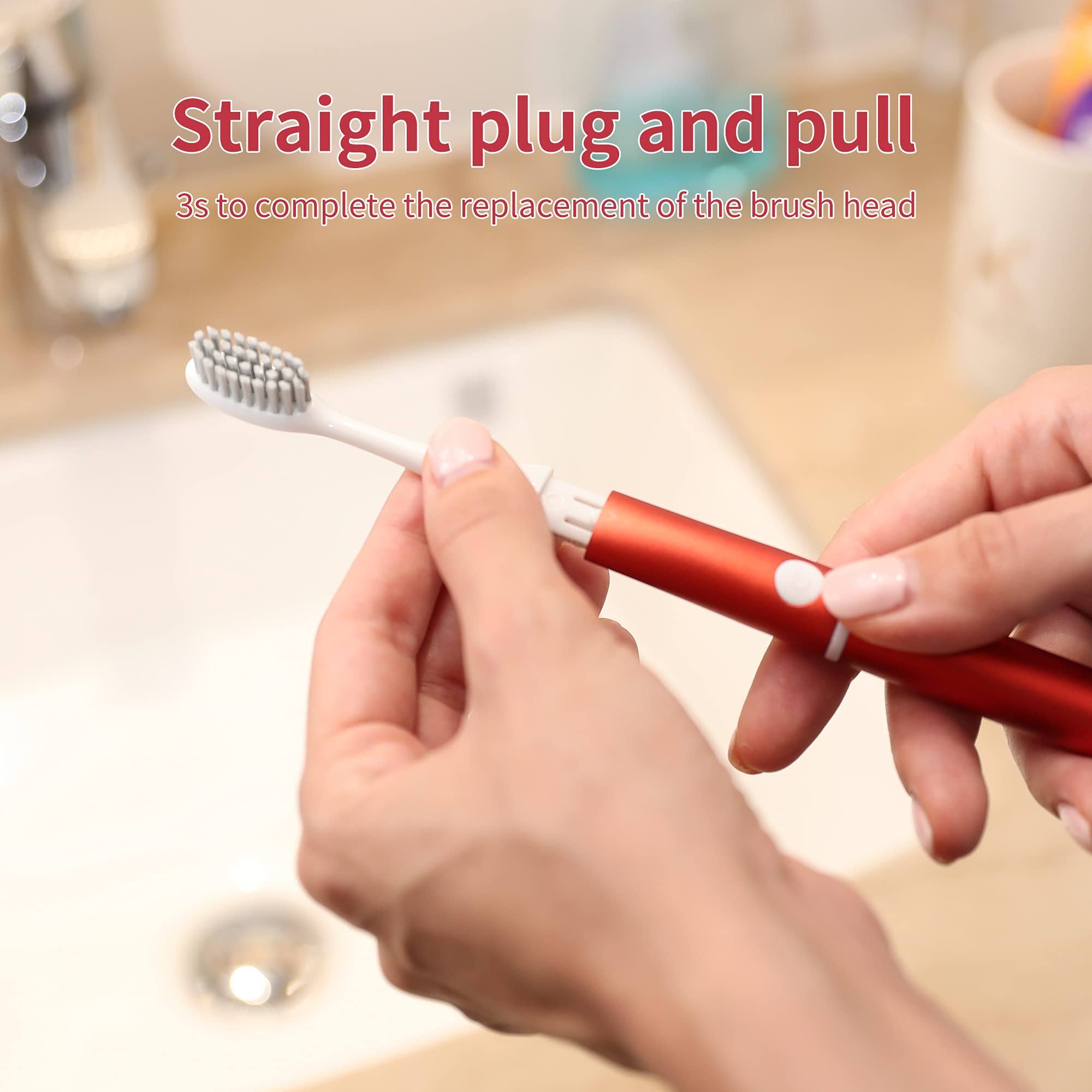 Flexforce Battery-Operated Electric Toothbrush 2 Brush Heads & Travel Version Battery Extra Soft Toothbrush -V1 Carmine Red