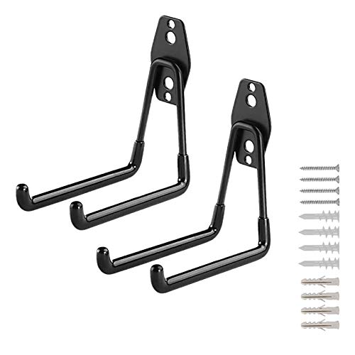LIIBOT Bike Wall Garage Hooks - 2 Pack Heavy Duty Steel Anti-Slip Tool Double Hangers for Bike Garden Tools Ladders Bulky Items Storage (M (U-Shaped), Black)
