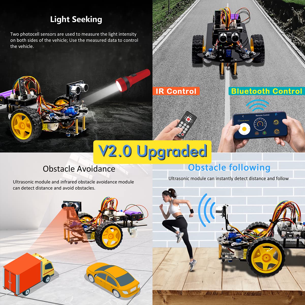 LAFVIN Smart Robot Car 2WD Chassis Kit V2 Ultrasonic Module,Line Tracking Module,IR Remote Control Compatible with Arduino IDE