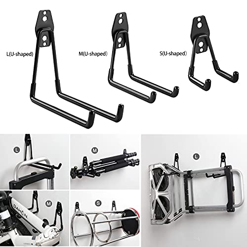 LIIBOT Bike Wall Garage Hooks - 2 Pack Heavy Duty Steel Anti-Slip Tool Double Hangers for Bike Garden Tools Ladders Bulky Items Storage (M (U-Shaped), Black)