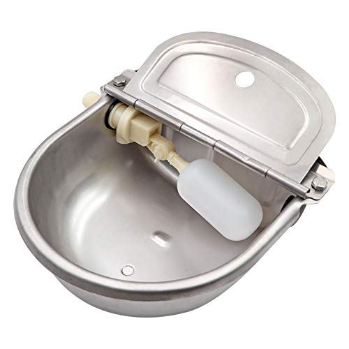 MACGOAL Stainless Steel Automatic Waterer Bowl with 2 Float Valves and Drain Plug, Water Trough for Livestock Dog Goat Pig Waterer