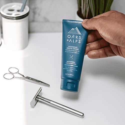 Oars + Alps Soothing Men's Shaving Cream, Dermatologist Tested and Infused with Aloe and Coconut Oil, Fresh Ocean Splash Scent, TSA Friendly, 3.4 Oz, 1 Pack