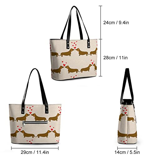 Womens Handbag Dachshund Dogs Leather Tote Bag Top Handle Satchel Bags For Lady