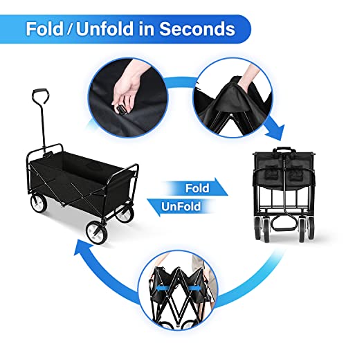YSSOA Rolling Folding & Rolling Collapsible Garden Cart, Outdoor Camping Wagon Utility with 360 Degree Swivel Wheels & Adjustable Handle, Black 220lbs Weight Capacity Rolling Collapsible Garden Cart