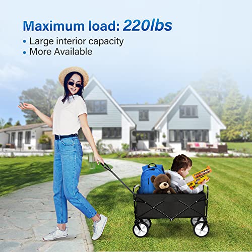 YSSOA Rolling Folding & Rolling Collapsible Garden Cart, Outdoor Camping Wagon Utility with 360 Degree Swivel Wheels & Adjustable Handle, Black 220lbs Weight Capacity Rolling Collapsible Garden Cart