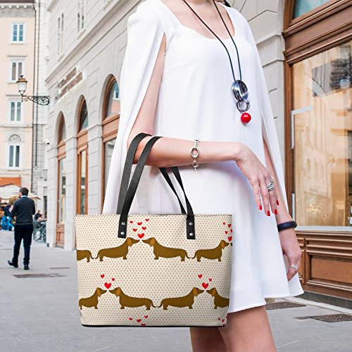 Womens Handbag Dachshund Dogs Leather Tote Bag Top Handle Satchel Bags For Lady