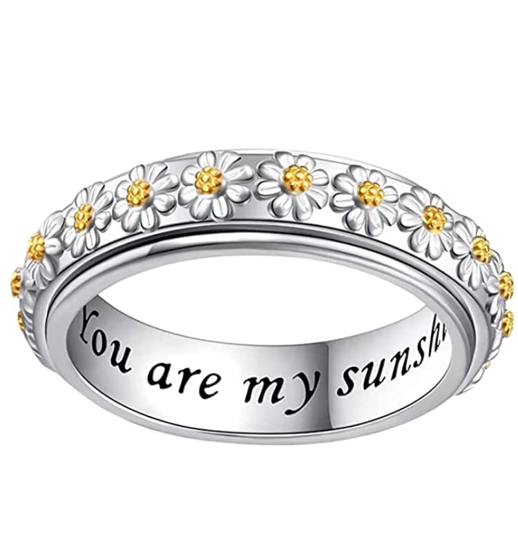 Daisy Rotating Ring Double Color Women Fashion Trend Flower Full Diamond Zircon Ring Ladies Jewelry Diamond Rings for Women