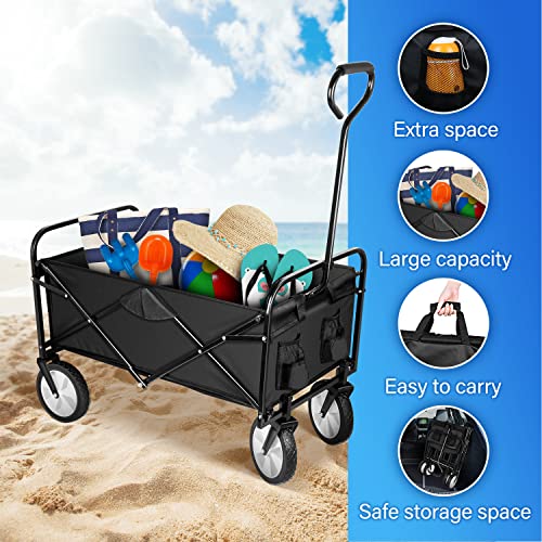 YSSOA Rolling Folding & Rolling Collapsible Garden Cart, Outdoor Camping Wagon Utility with 360 Degree Swivel Wheels & Adjustable Handle, Black 220lbs Weight Capacity Rolling Collapsible Garden Cart