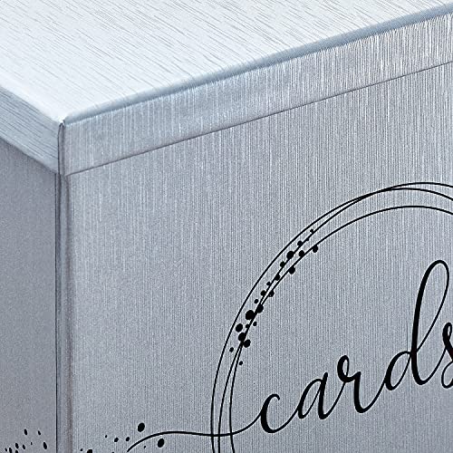 Hayley Cherie - Silver Gift Card Box with Black Foil Design- Textured Finish - Large Size 10" x 10" - For Wedding Receptions, Bridal & Baby Showers, Birthdays, Graduations, Funerals, Money