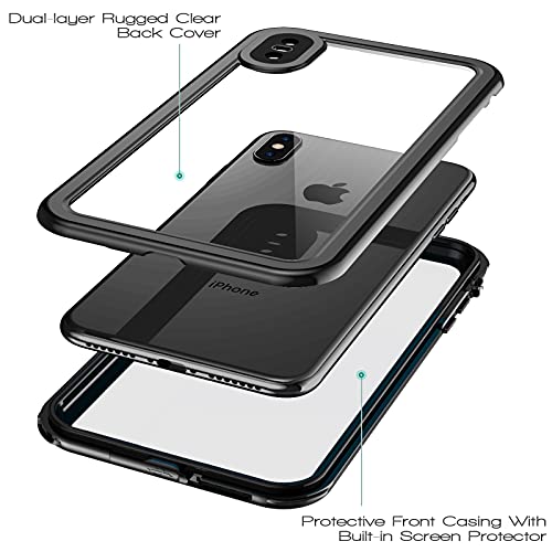 Eonfine for iPhone X Case/iPhone Xs Case Waterproof, Built-in Screen Protector Full-Body Clear Call Quality Heavy Duty Shockproof Cover Case for iPhone X/iPhone Xs (Black)