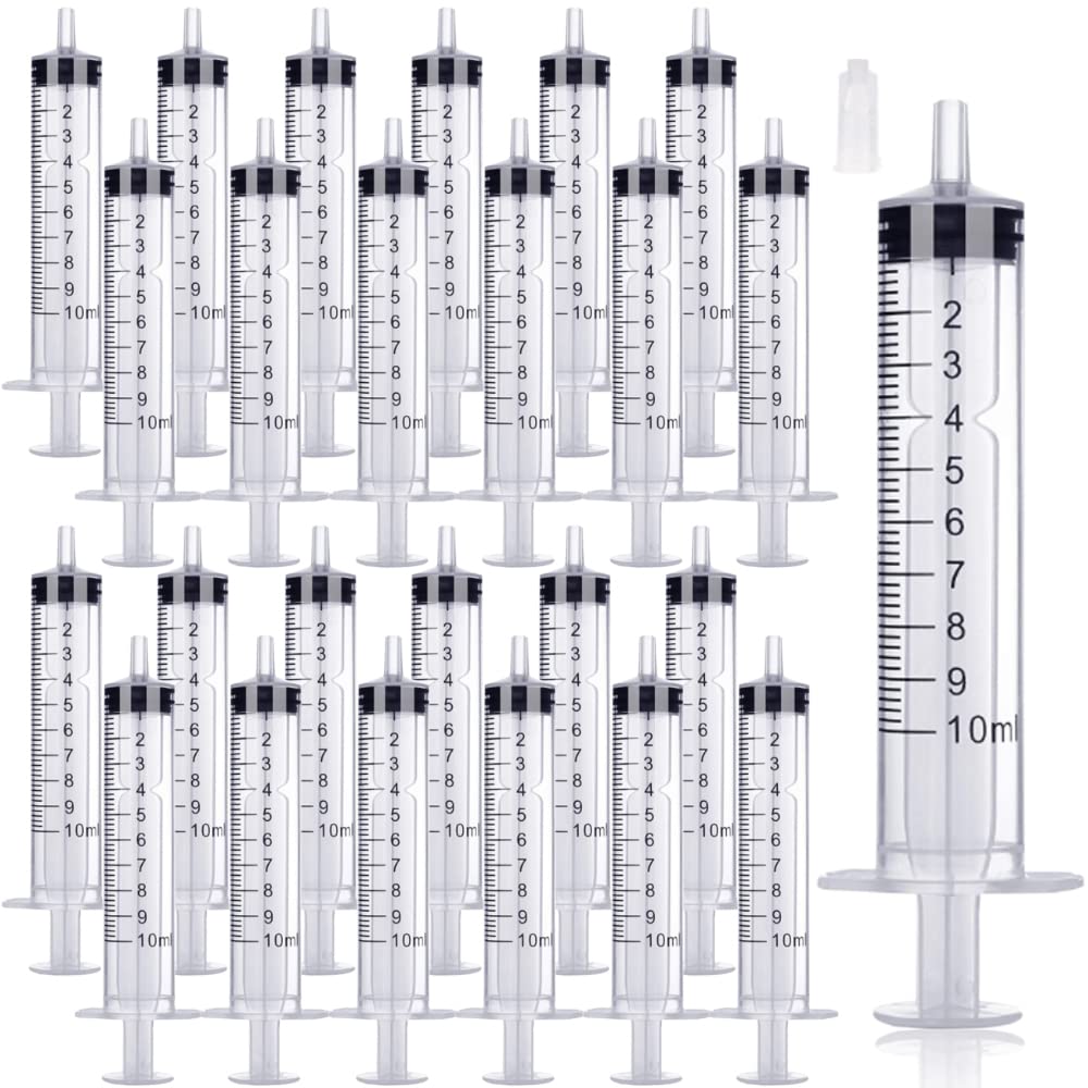 25 Packs 10ml Plastic Syringe, Luer Slip Tip with Cover Cap, Syringes for Liquid Jello Shots, Measuring, Watering, Refilling, Feeding