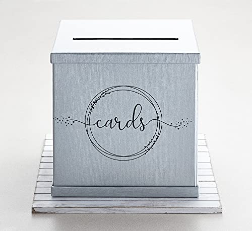 Hayley Cherie - Silver Gift Card Box with Black Foil Design- Textured Finish - Large Size 10" x 10" - For Wedding Receptions, Bridal & Baby Showers, Birthdays, Graduations, Funerals, Money