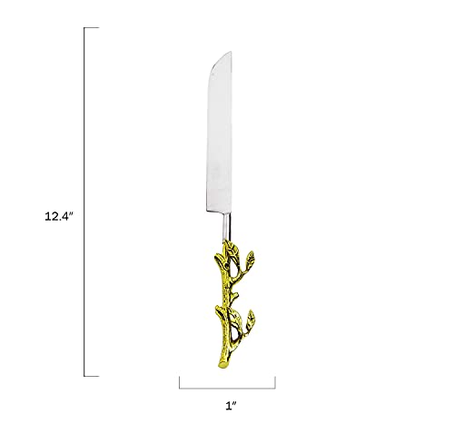 2 Piece leaf (twig) Cake Server Cake Knife and Serving Spatula Set Gold Leaf Design, Stainless Steel and Brass Two Tone Ideal for Weddings, Party's, Elegant Events (Gold)