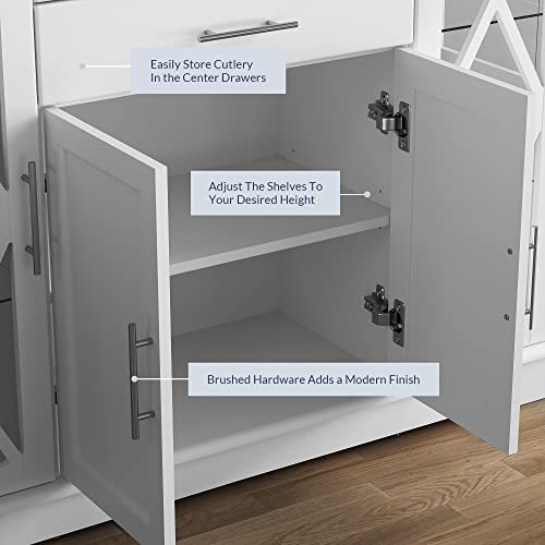 BELLEZE Sideboard Buffet Cabinet, 47 Inch Storage Cabinet Console Table Coffee Bar Cabinet Kitchen Cupboard Pantry Cabinet Glass Display Cabinet for Lving Room Entryway Dining Room, White