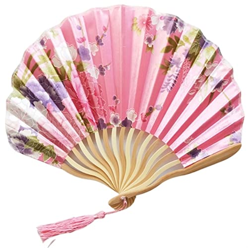 PHONME Multipurpose 3 pcs Chinese Style Hand Held Fans Personalized Pattern Silk Bamboo Folding Fans Handheld Wedding Hand Fan Cool Bamboo Flower Fan for Decoration Vintage style (Color : Red)