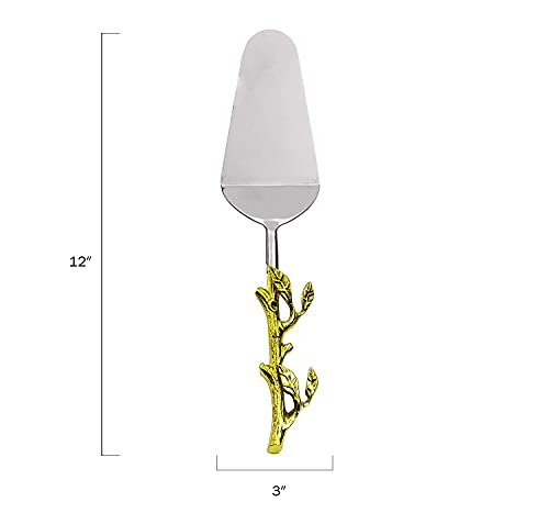 2 Piece leaf (twig) Cake Server Cake Knife and Serving Spatula Set Gold Leaf Design, Stainless Steel and Brass Two Tone Ideal for Weddings, Party's, Elegant Events (Gold)