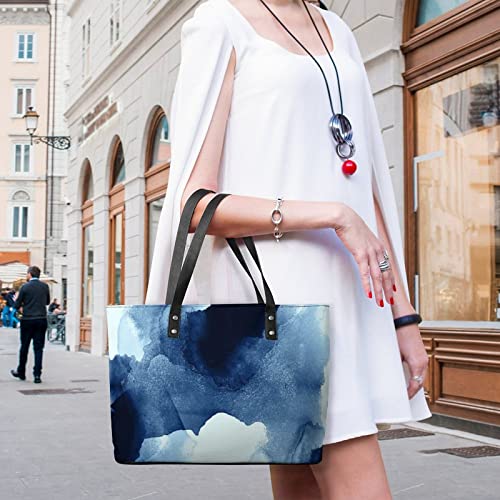 Womens Handbag Blue Texture Leather Tote Bag Top Handle Satchel Bags For Lady