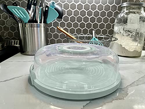 Top Shelf Elements Pie, Cake, Cheesecake Carrier for up to 10 in x 4 1/2 in cake. Two Sided Fashionable Stand Doubles as Five Section Serving Tray Perfect Taker Caddie for Travel (Green)