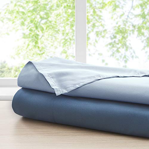 Comfort Spaces Coolmax Moisture Wicking Sheet Set Super Soft, Fade Resistant, 16" Deep Pocket, All Around Elastic - Warm Weather Cooling Sheets for Night Sweats, Queen, Blue 4 Piece
