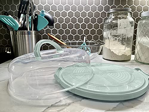 Top Shelf Elements Pie, Cake, Cheesecake Carrier for up to 10 in x 4 1/2 in cake. Two Sided Fashionable Stand Doubles as Five Section Serving Tray Perfect Taker Caddie for Travel (Green)