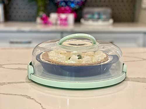 Top Shelf Elements Pie, Cake, Cheesecake Carrier for up to 10 in x 4 1/2 in cake. Two Sided Fashionable Stand Doubles as Five Section Serving Tray Perfect Taker Caddie for Travel (Green)