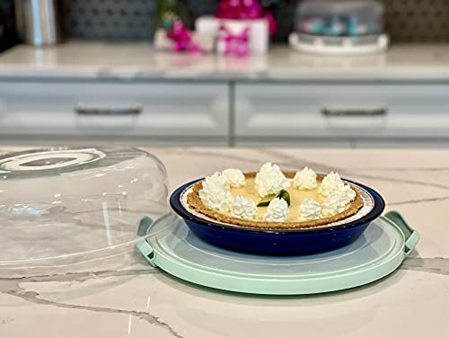 Top Shelf Elements Pie, Cake, Cheesecake Carrier for up to 10 in x 4 1/2 in cake. Two Sided Fashionable Stand Doubles as Five Section Serving Tray Perfect Taker Caddie for Travel (Green)