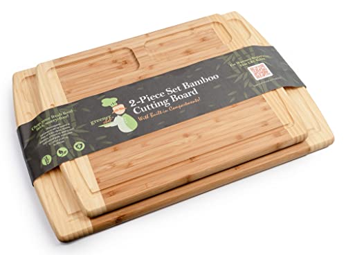 Greener Chef Organic Bamboo Cutting Board for Kitchen with Built-In Compartments and Juice Groove - Wooden Chopping Board for Meat, Cheese Charcuterie Board with Handles, (Medium and XL)