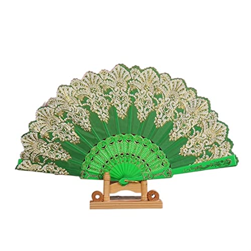 PHONME Multipurpose 3 pcs Fashion Folding Fan Flower Lace Silk Wedding Dance Party Stage Performance Decoration Fashion Stamping Hand Held Fan for Decoration Vintage style (Color : Navy)