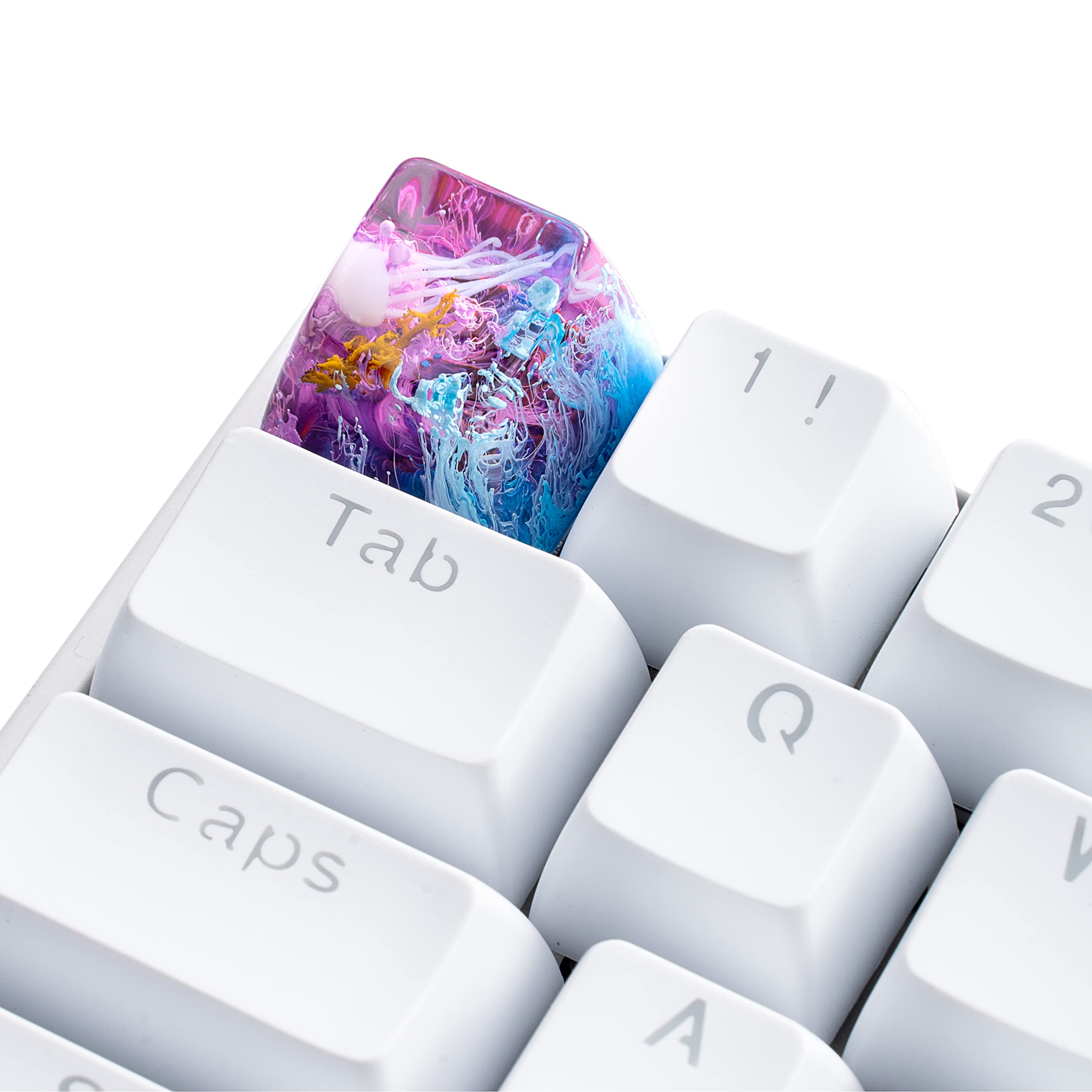 Ocean Key Artisan Keycap for DIY Replacement Handmade Resin Keycap Blue Mixed Purple Jellyfish Keycap for Switch Gaming, Cherry MX Mechanical Keyboards (Blue Mixed Purple)