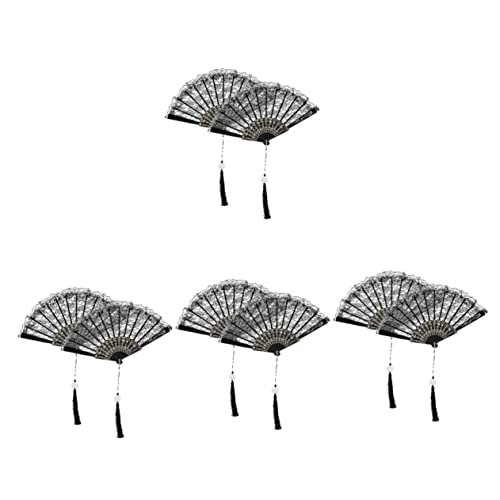 8 Pcs Lace Dance Fan Handheld Fan Vintage Fan Foldaway Fan Vintage Handheld Fan Hand Fans for Women Foldable Vintage Folding Fan Lace Ps Makeup Black Lace Fan for Cosplay fan ( Color : Blackx4pcs , Si