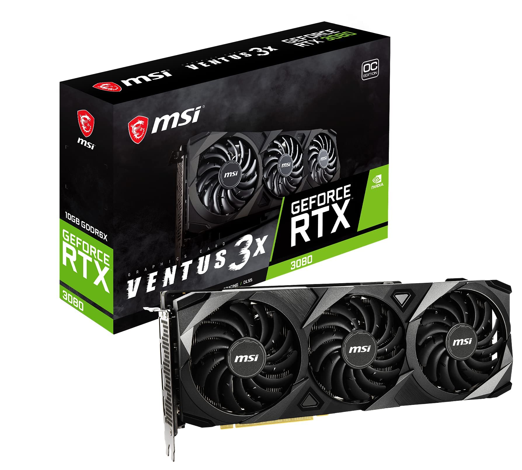 MSI Gaming GeForce RTX 3080 LHR 10GB GDRR6X 320-Bit HDMI/DP Nvlink Torx Fan 3 Ampere Architecture OC Graphics Card (RTX 3080 Ventus 3X 10G OC LHR) (Renewed)