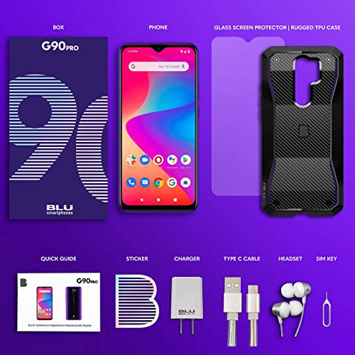 BLU G90 Pro – 6.5” HD+ Gaming Smartphone, Quad Camera, 128GB+4GB RAM – Purple Haze (Renewed)