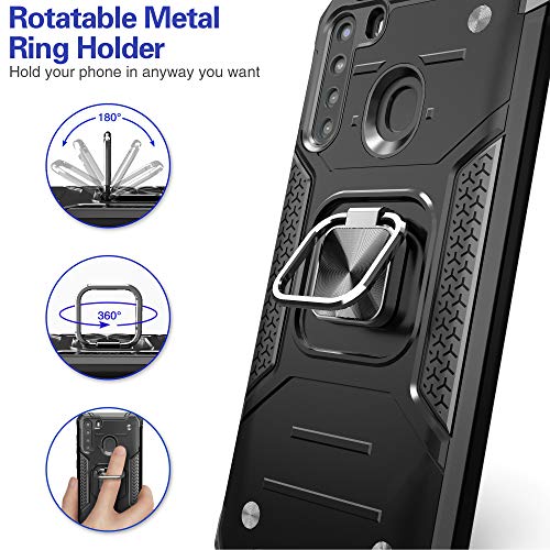 IDYStar Galaxy A21 Case with Screen Protector,Galaxy A21 Case,Shock Absorption Heavy Duty Drop Test Slim Cover with Car Mount Kickstand Lightweight Protective Phone Case for Samsung Galaxy A21, Black