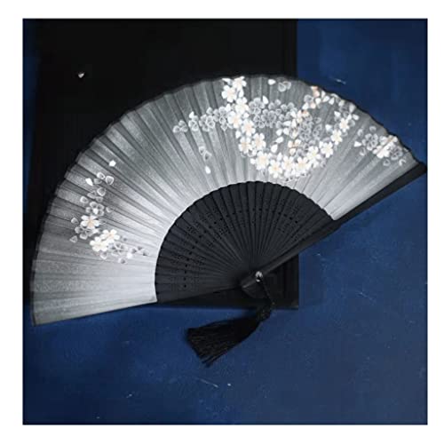PHONME Decorative Folding Fans Vintage Pattern Hand Fan Black Bamboo Silk Folding Fan Hand Held Folding Fans Chinese/Japanese Retro Style for Women Girls Gift Hand Fan Vintage Style (Color : Black D)
