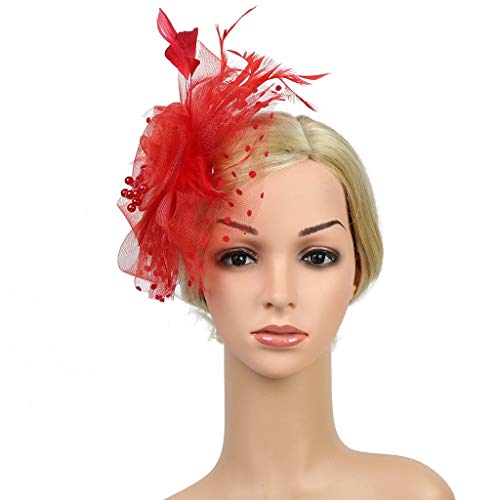 Womens Headbands Non Slip Headband YP Bridal Headpiece Pearl Great Party Flapper Silk Knotted Headbands (Red, One Size)