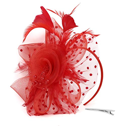 Womens Headbands Non Slip Headband YP Bridal Headpiece Pearl Great Party Flapper Silk Knotted Headbands (Red, One Size)