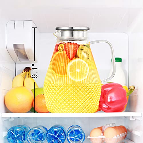 Glass Pitcher, veecom 80oz Glass Pitcher with Lid and Spout, Large Glass Water Pitcher for Juice, Lemonade and Hot&Cold Beverage, Iced Tea Pitcher for Fridge, Heat Resistant Glass Carafe with Brush