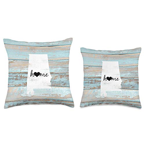 Alabama Rustic Home Pride US State Distressed Loo Alabama Barn Board Shiplap Home Heart Gift Throw Pillow, 16x16, Multicolor