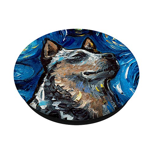 Happy Blue Heeler Portrait Starry Night Cattle Dog Art Aja PopSockets PopGrip: Swappable Grip for Phones & Tablets